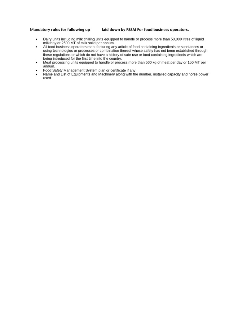 FSSAI Rules for Restaurant Business | PDF