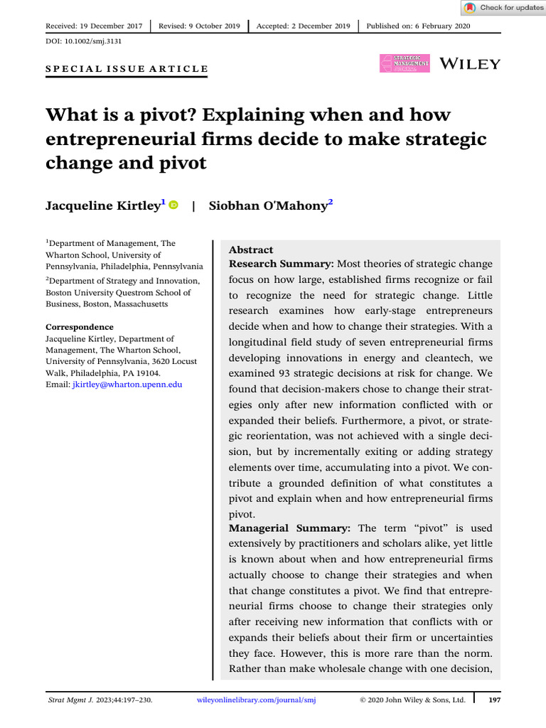 06-2020-Kirtley-What is a pivot | PDF | Lean Startup | Entrepreneurship