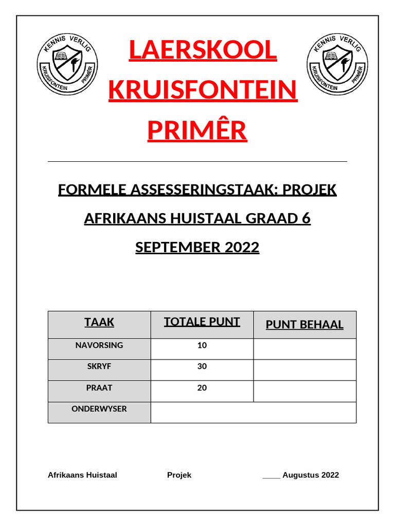 Afrikaans Kwartaal 3 Projek | PDF