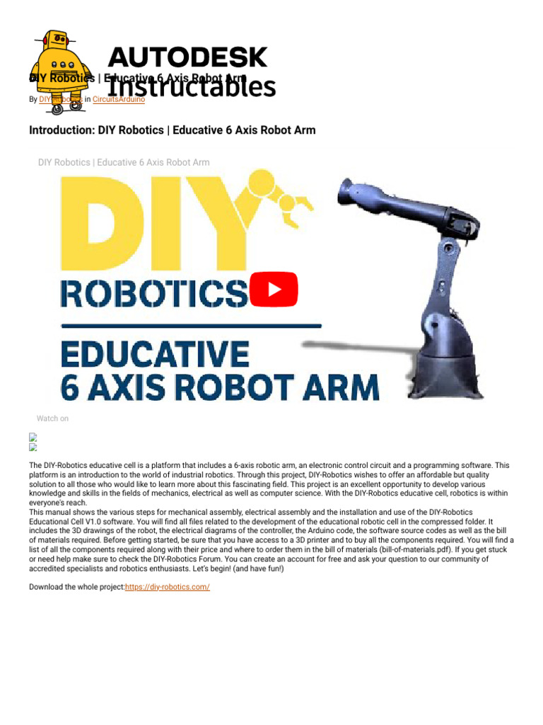 DIY Robotics - Educative 6 Axis Robot Arm - 6 Steps (With Pictures) - Instructables | PDF ...