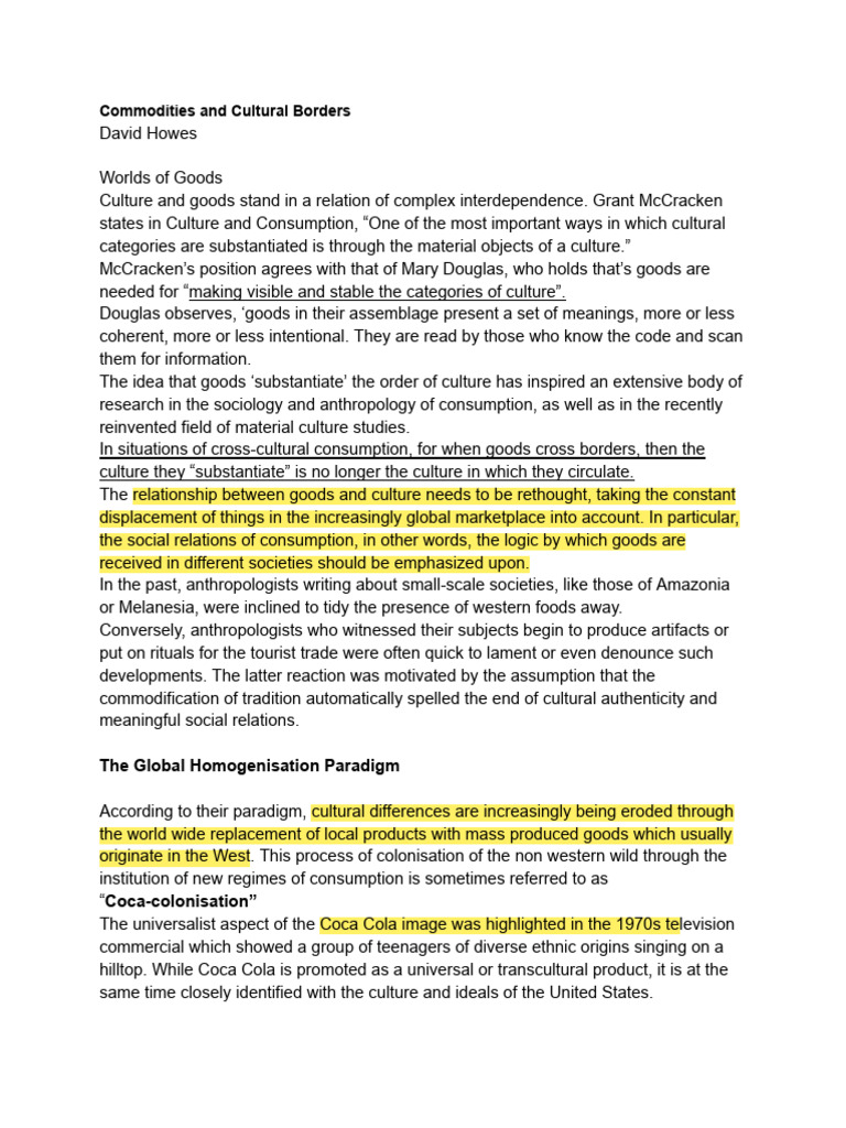 Commodities and Cultural Borders | PDF | Anthropology | Globalization