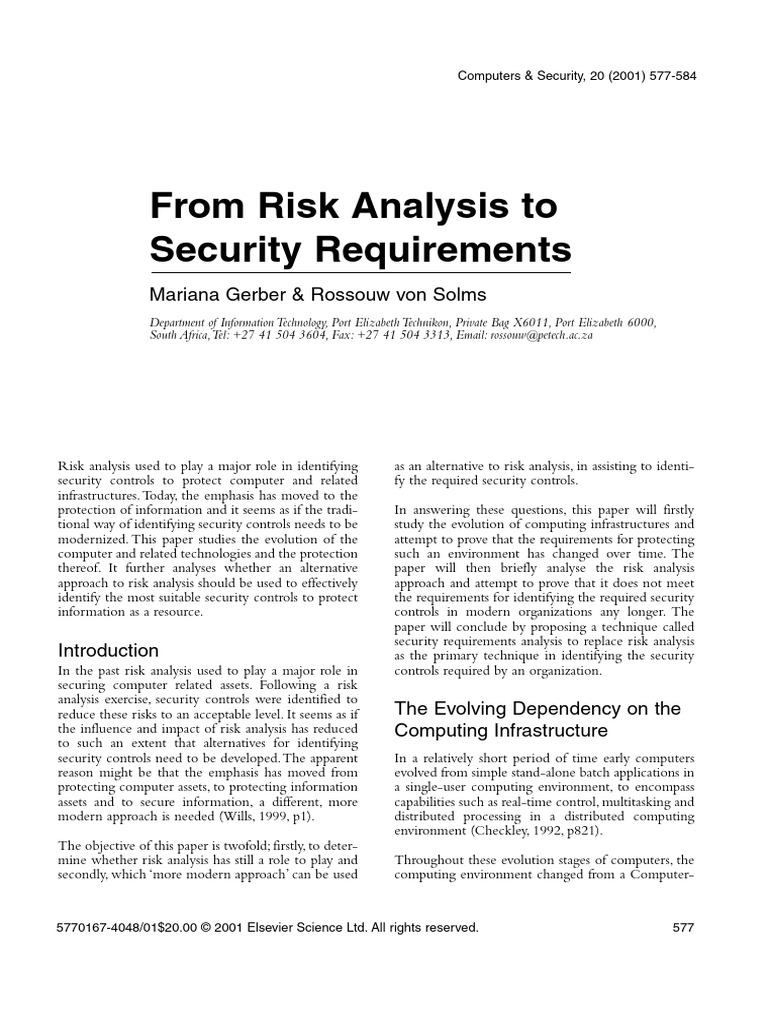 From Risk Analysis To Security Requirements | PDF | Risk | Information Security
