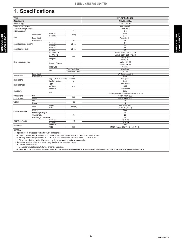 AOYG24KATA Specifications | PDF | Air Conditioning | Power Supply