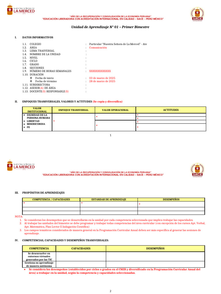 Modelo de Esquema de Unidad de Aprendizaje - 2025 | PDF | Evaluación | Aprendizaje
