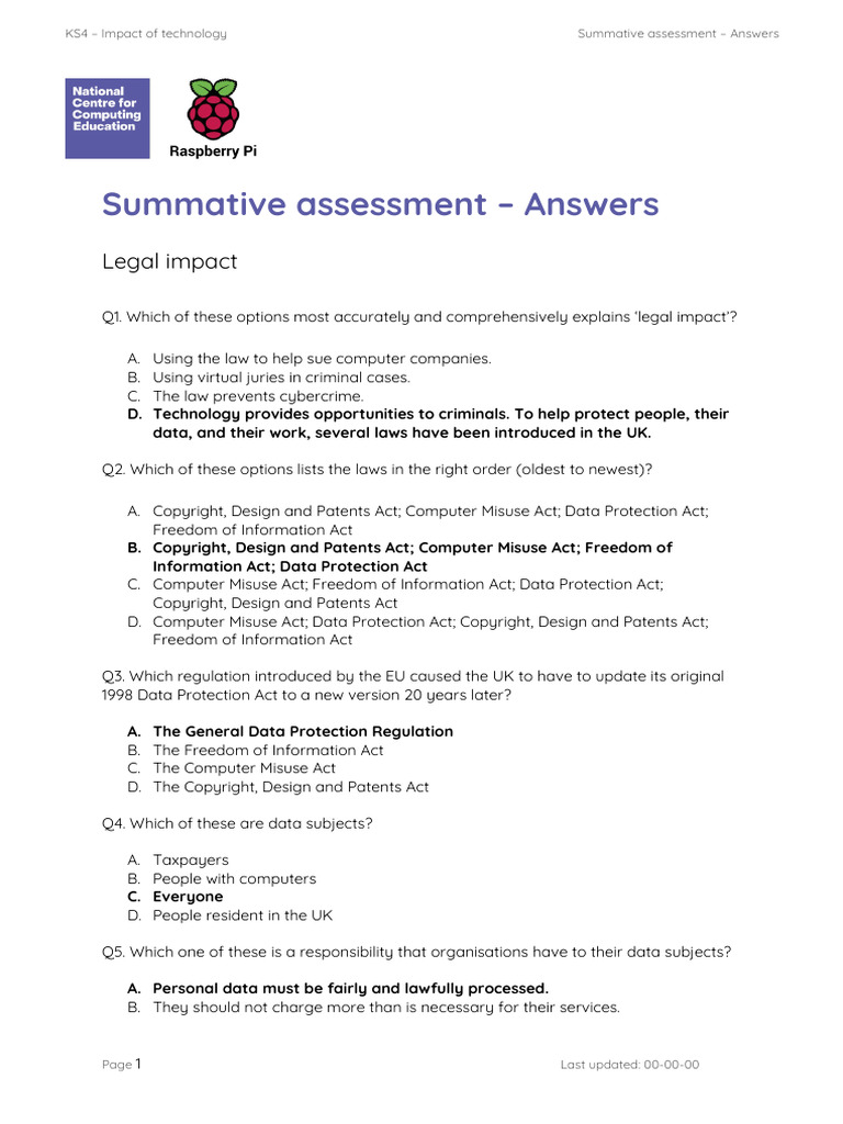 Summative Assessment Answers - Impact of Technology - KS4 | PDF | Artificial Intelligence ...