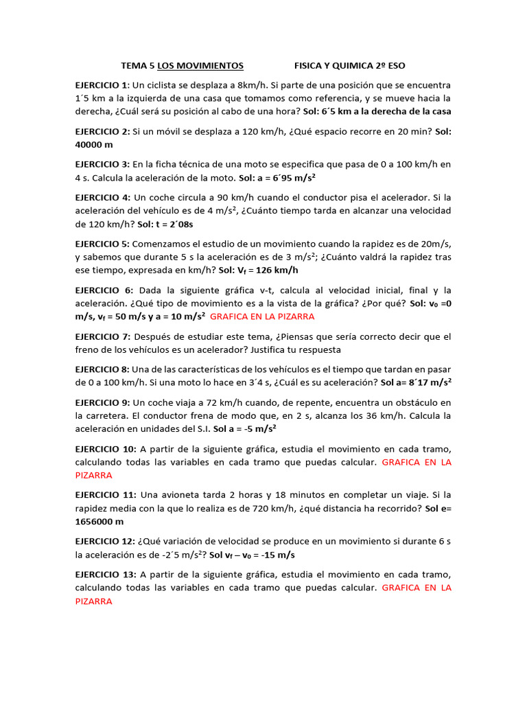 Ejercicios Tema 5 Los Movimientos | PDF