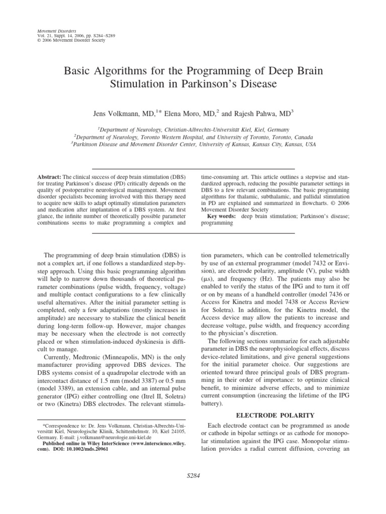 Basic Algorithms For The Programming of Deep Brain Stimulation in ...