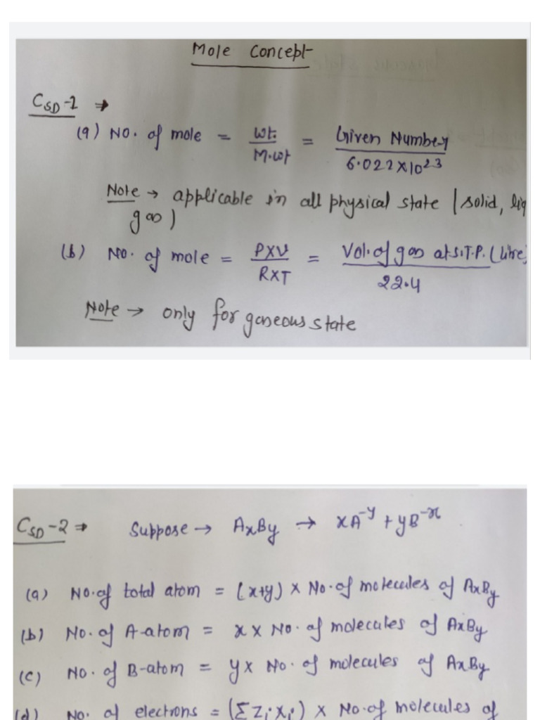 Shot Note, Formula Sheet, All Concept Complete Physical Chemistry | PDF