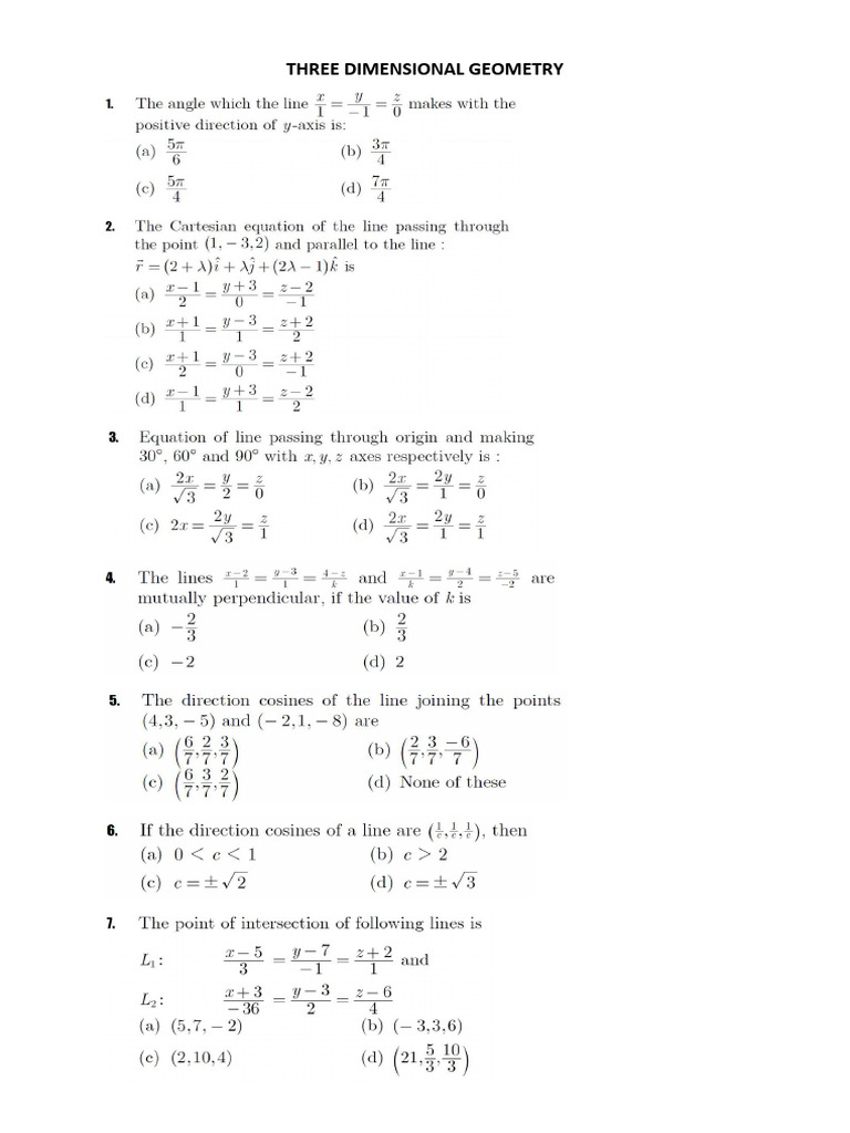 Three Dimensional Geometry PDF | PDF