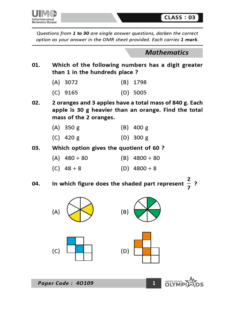CLASS 3 UIMO-2024-25-Paper 4O109 | PDF