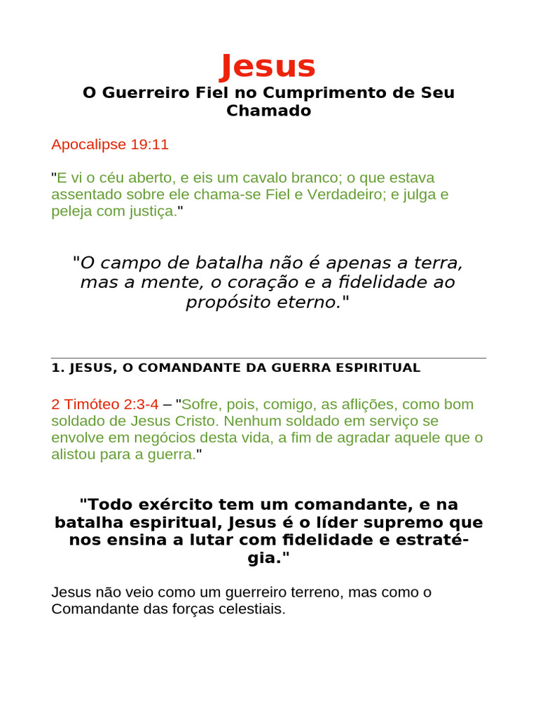 Jesus, o Guerreiro Fiel No Cumprimento de Seu Chamado | PDF | Jesus ...