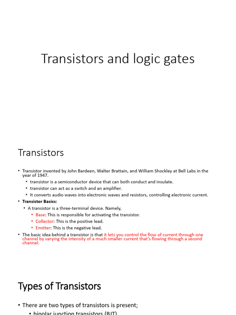 Transistors and Logic Gates1 | PDF | Field Effect Transistor | Transistor