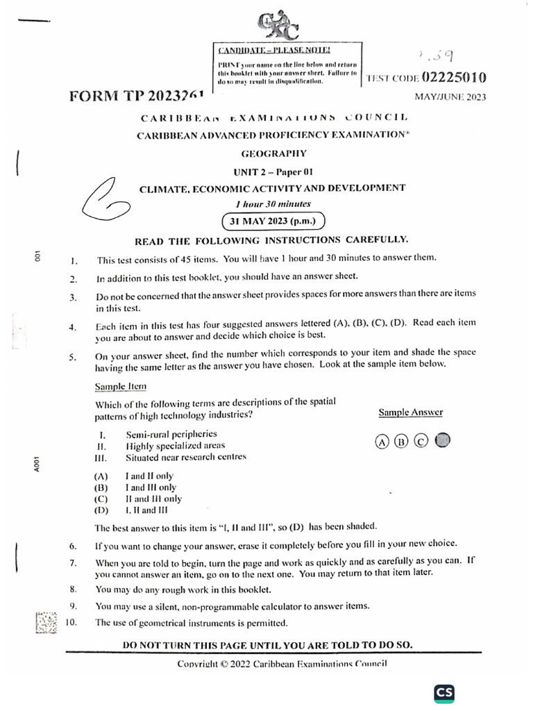 CAPE Geo U2 2023 P1 | PDF
