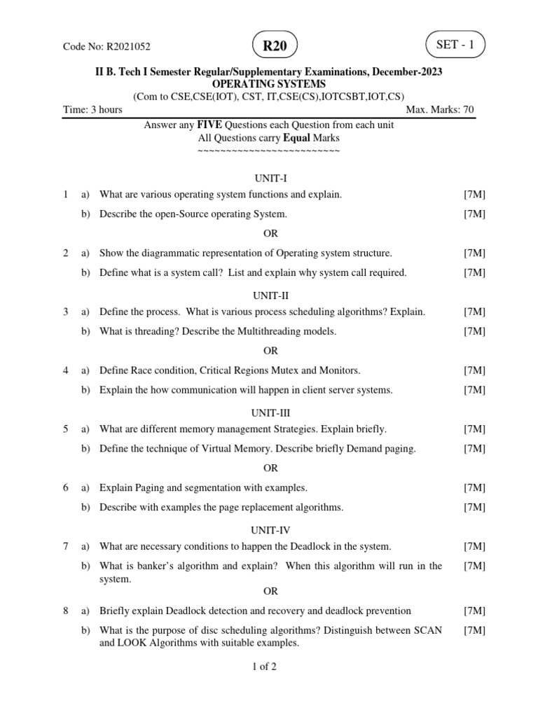 Operating Systems Exam Questions December 2023 | PDF | Thread ...