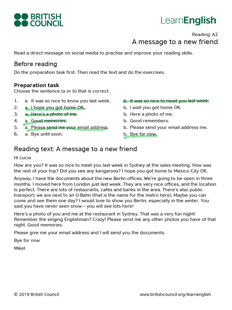 Message to a New Friend | PDF