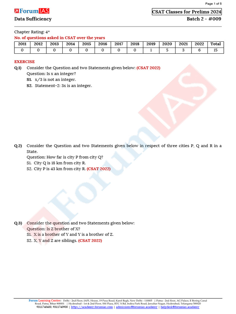 CSAT.24.B2.9 Data Sufficiency | PDF | Elementary Mathematics | Discrete Mathematics