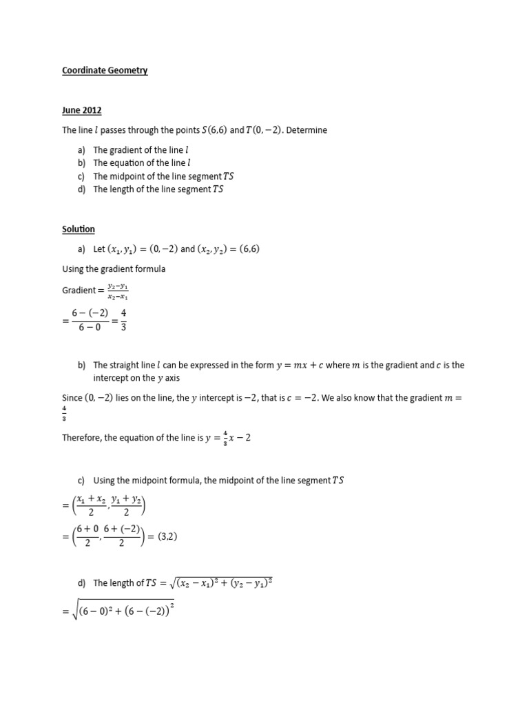Coordinate Geometry Maths | PDF | Line (Geometry) | Cartesian ...