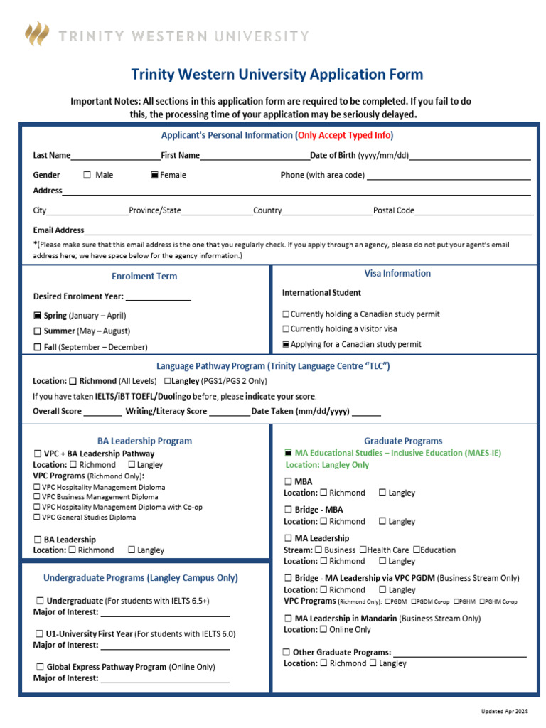 Trinity Western University Application Guide | PDF | Travel Visa ...