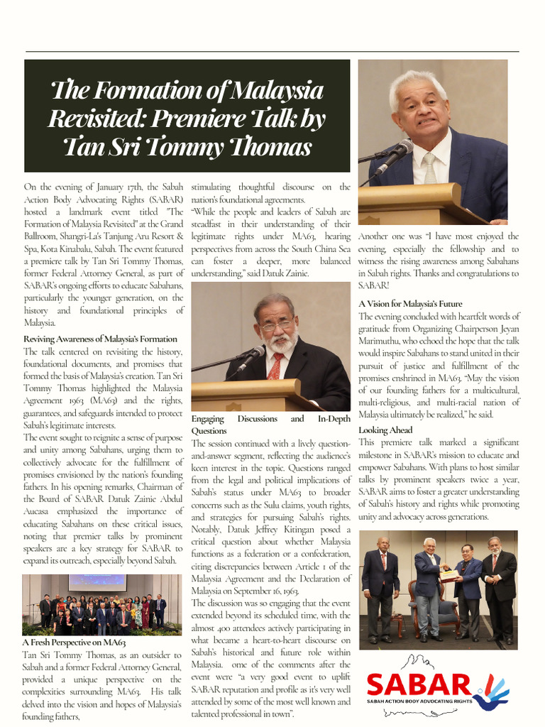 The Formation of Malaysia Revisited Premiere Talk by Tan Sri Tommy ...