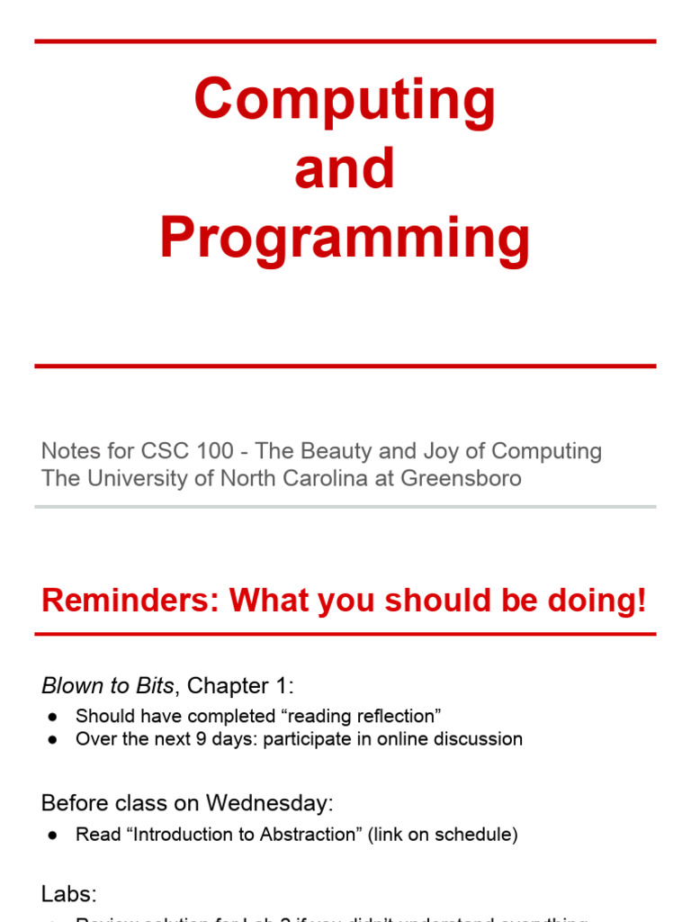 UNCG CSC100 F17 LECT4 ComputingAndProgramming | PDF | Computer Programming | Computing