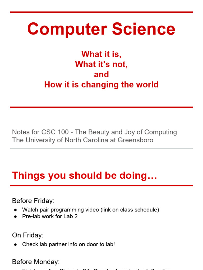 UNCG CSC100 F17 LECT3 ComputerScience | PDF | Computer Science | Science