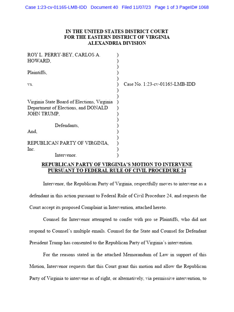 Motion To Intervene - Redacted | PDF | Intervention (Law) | Complaint