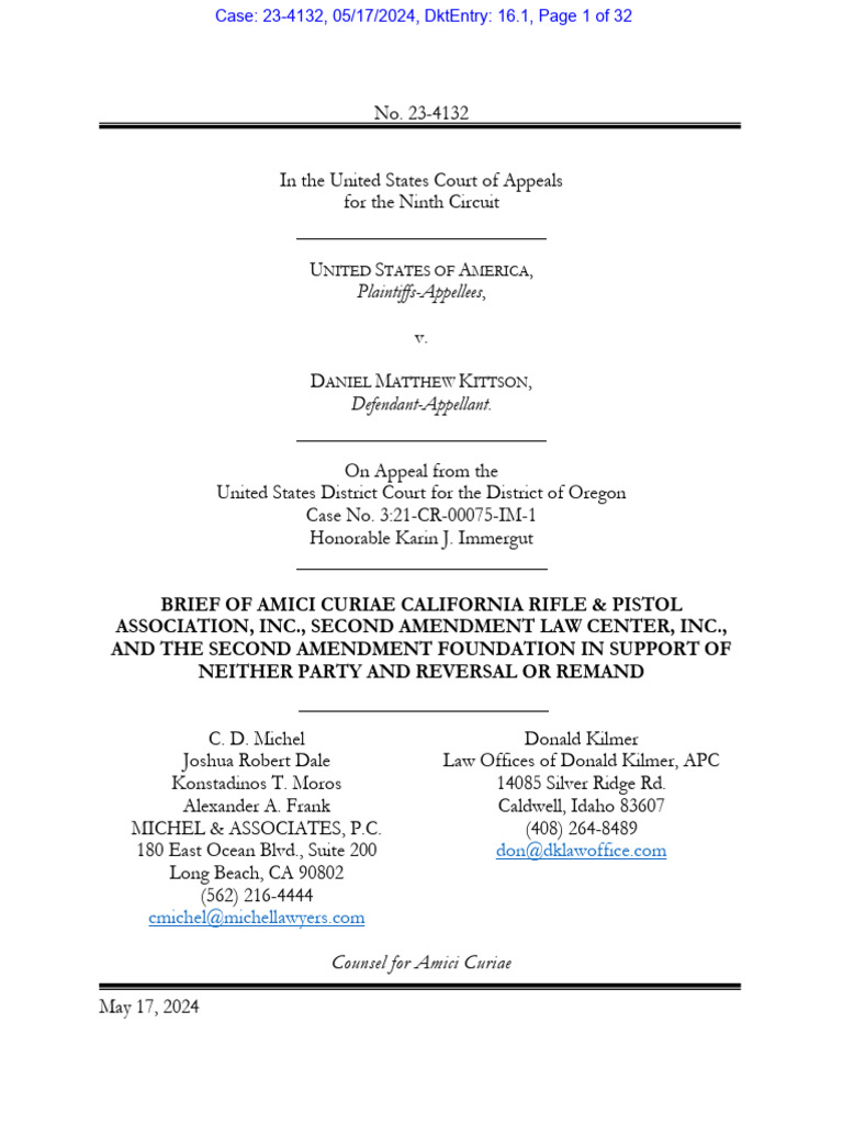 US v. Kittson 2024 05 17 Amicus Brief of CRPA 2ALC SAF2292932.1 | PDF ...