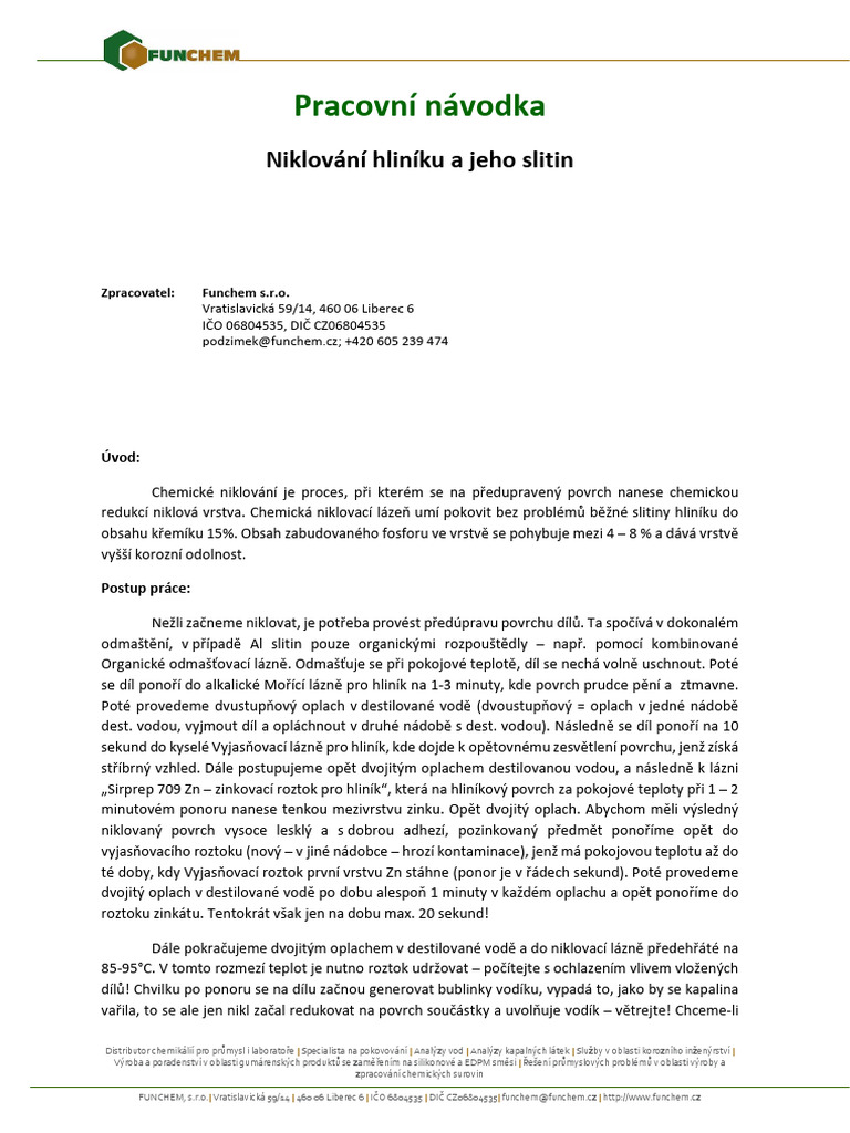 Ps - 8FUNCHEM Postup Niklovani Hliniku A Jeho Slitin 10 3 22 | PDF