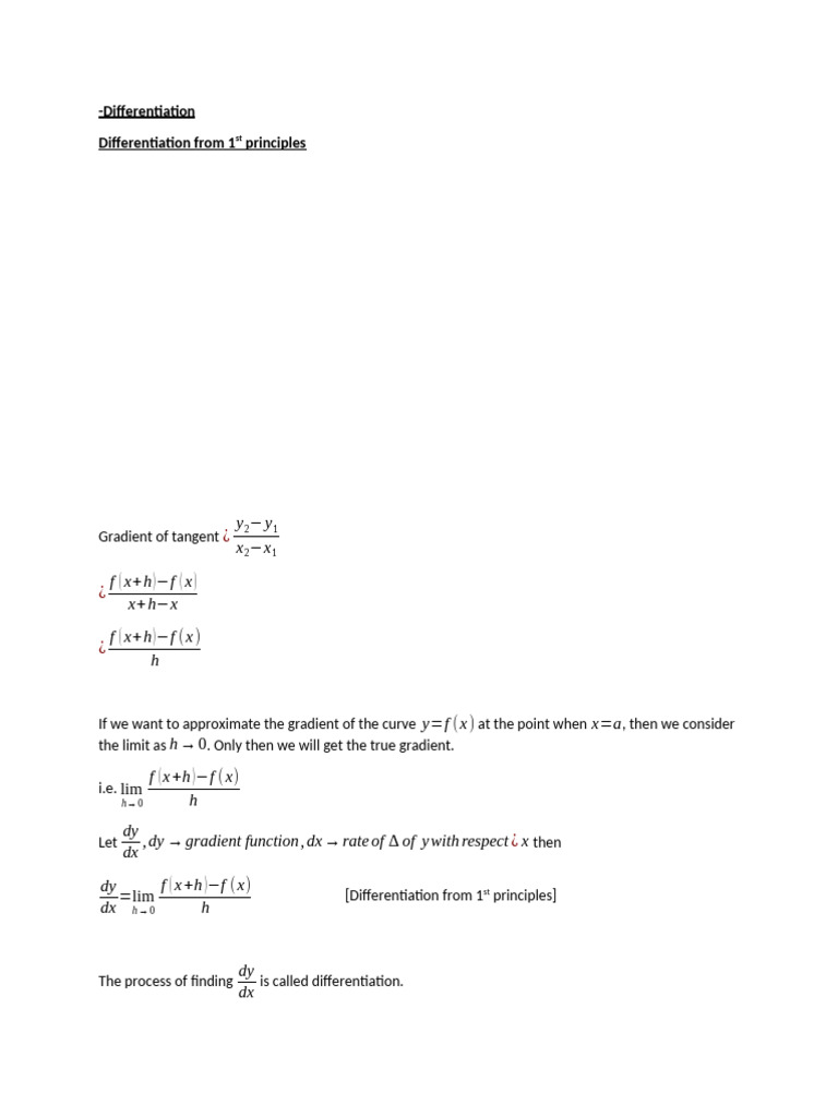 Pure Unit 1 Differentiation | PDF | Tangent | Gradient