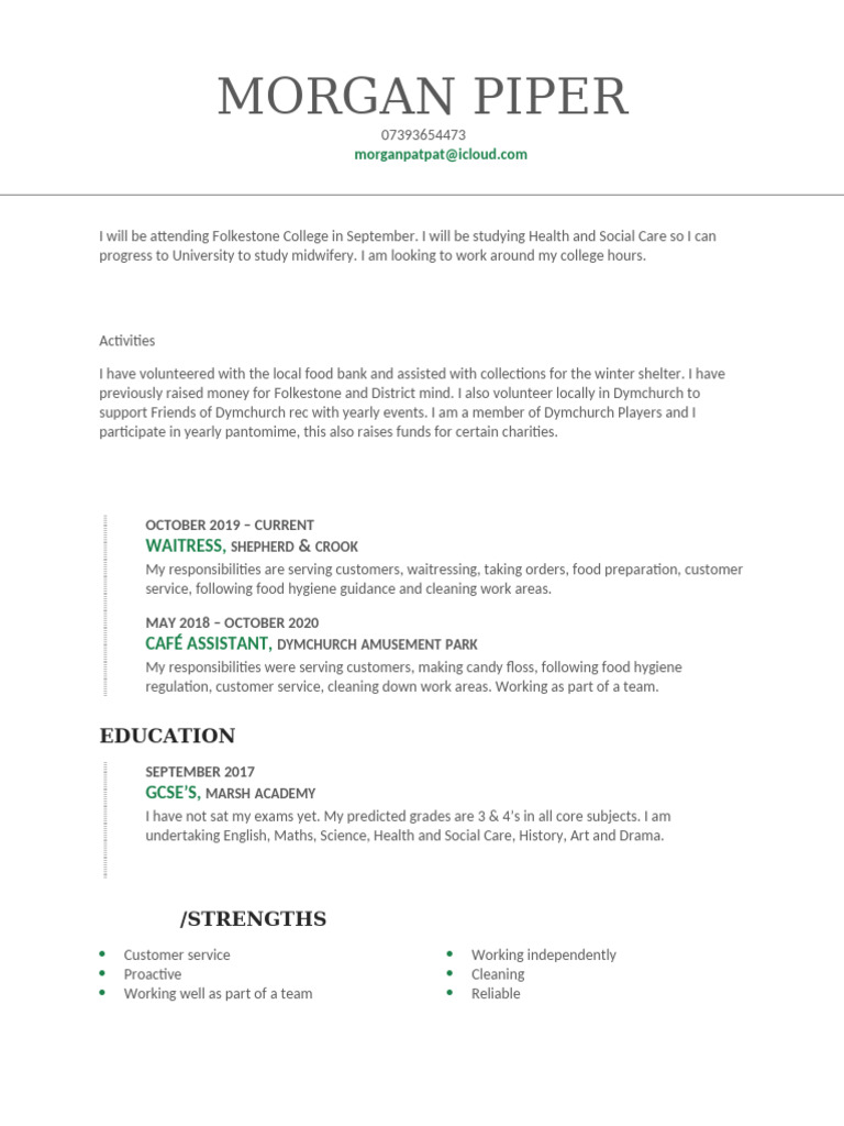 Morgan Piper CV 3 | PDF