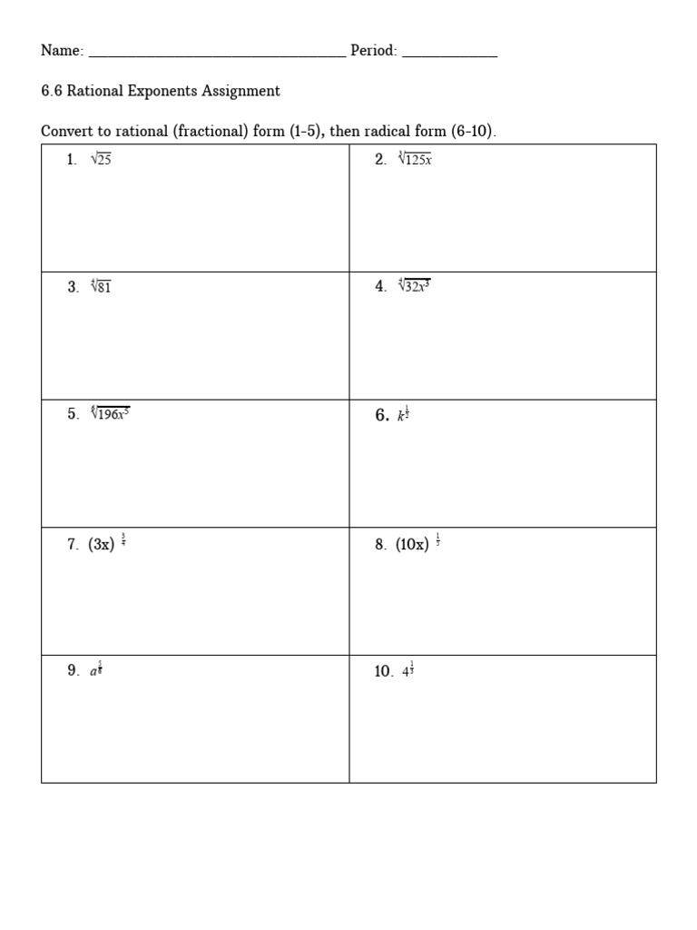 6.6 Rational Exponents Assignment | PDF