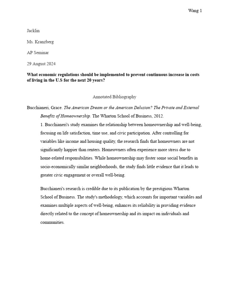 AP Seminar Annotated Bibliography | PDF | Cost Of Living | Affordable ...