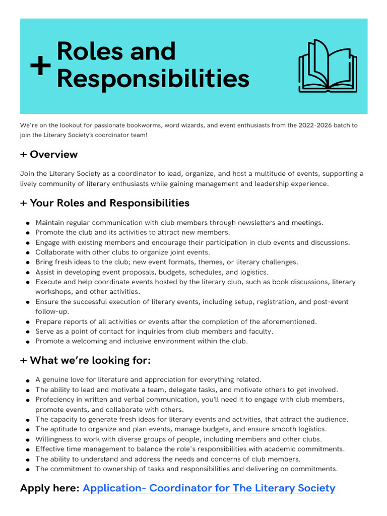 Roles and Responsibilities - LitSoc | PDF