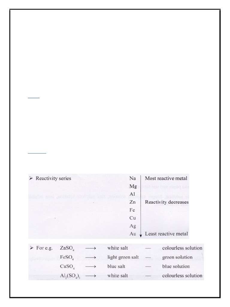 Experiment 3 - Reactivity of Metals Class X | PDF | Zinc | Copper