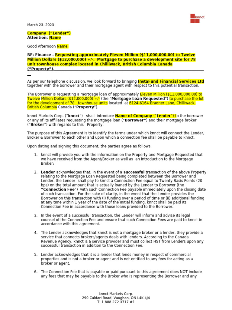 2023 Mar 23 - Master Introduction Fee Agreement | PDF | Mortgages | Loans