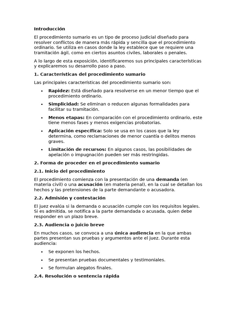 Procedimiento Sumario: Características y Proceso | PDF | Apelación ...