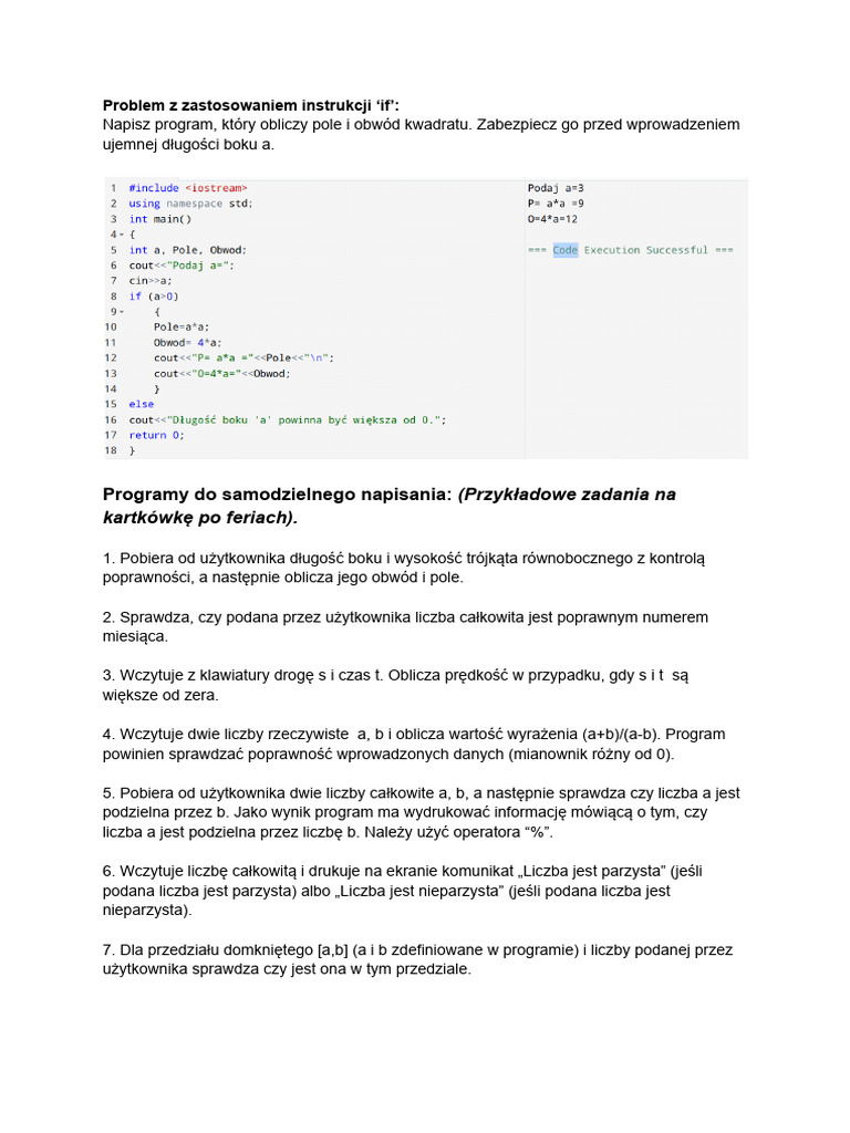 Instrukcja Warunkowa 'If' | PDF
