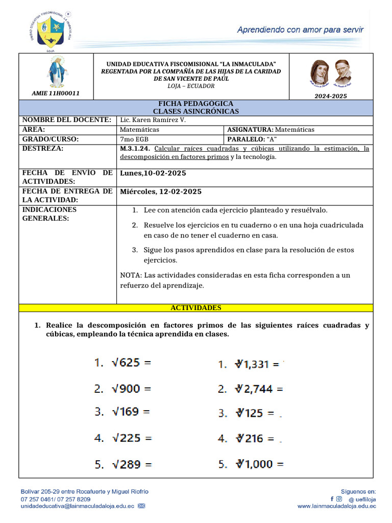 Ficha Pedagógica Matemáticas 7mo EGB | PDF