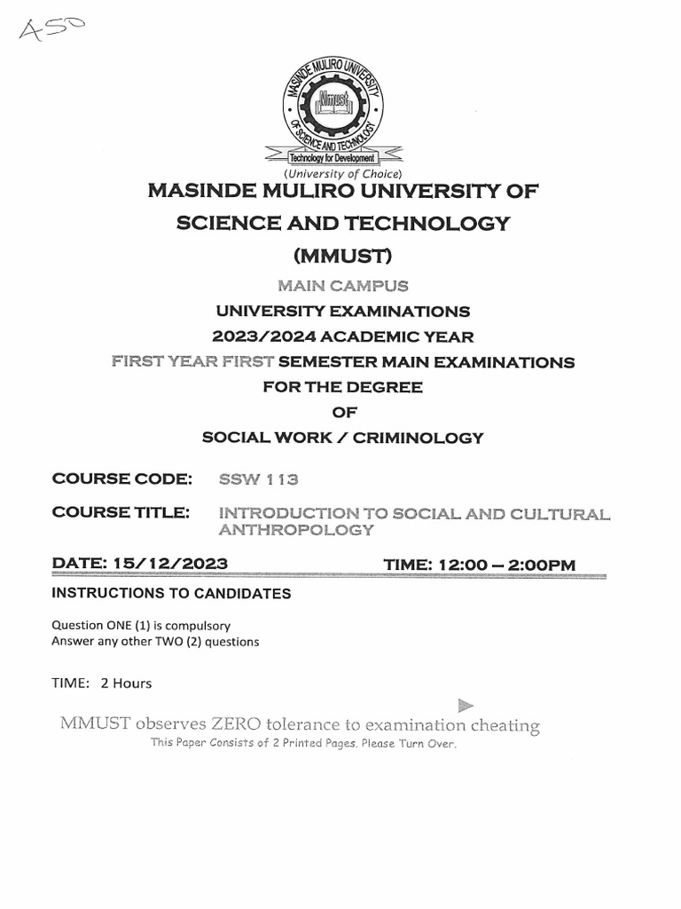 SSW 113 Introduction To Social and Cultural Anthropology | PDF