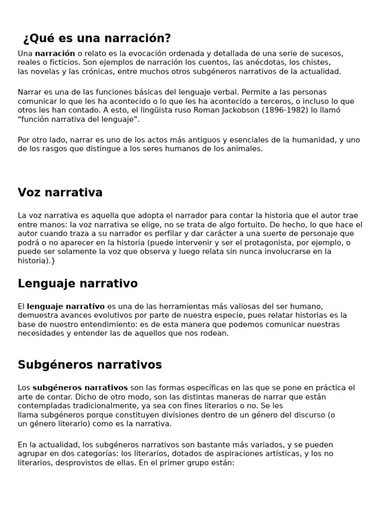 Definición de narración y subgéneros | PDF | Narración | Narrativa
