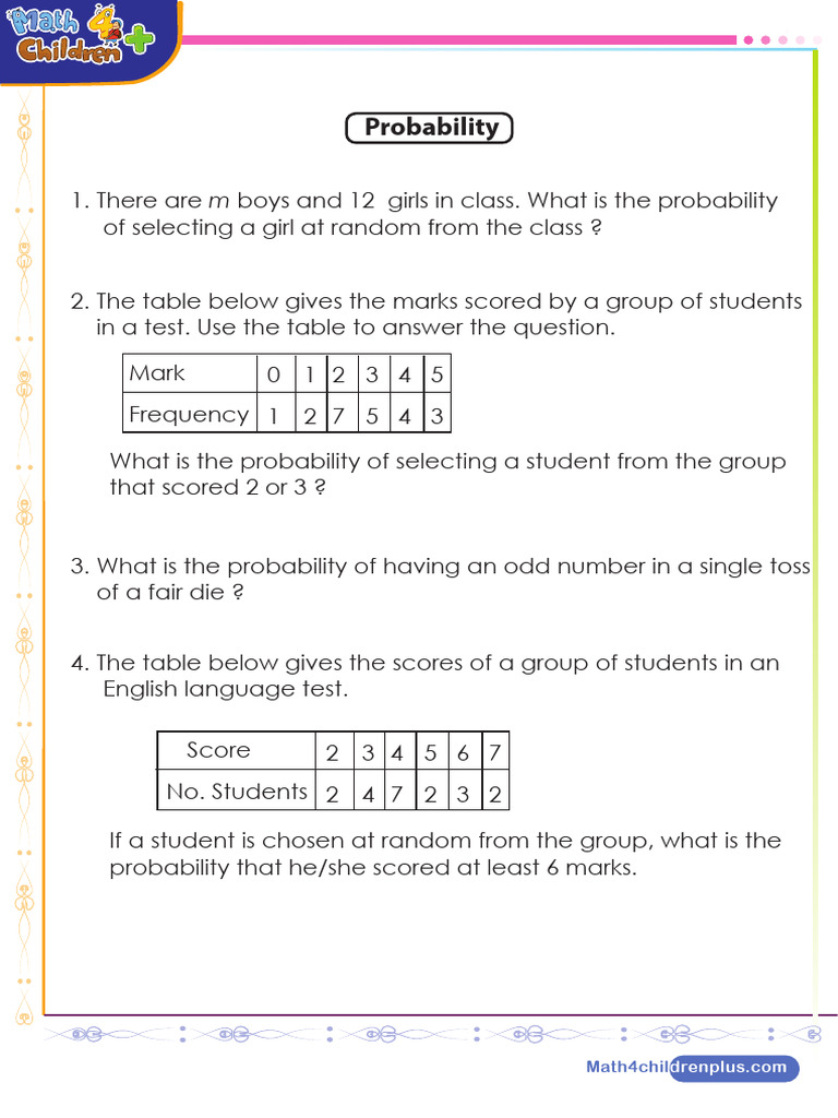 Grade 7 Probability Worksheet | PDF