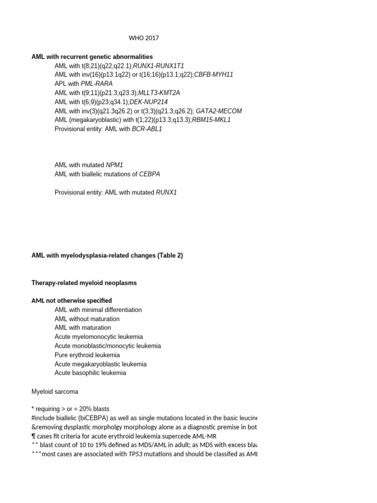 Table 1 AML Classification Systems in 2022 - Final | PDF | Diseases And ...