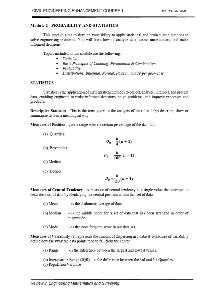CE EC 1 Module 2 Probability and Statistics | PDF | Statistics | Probability
