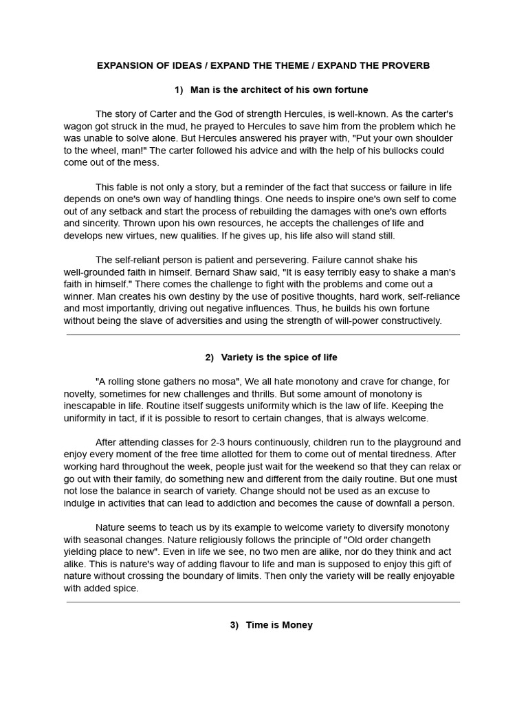 Expansion of Ideas - Expand the Theme - Expand the Proverb Notes by ...