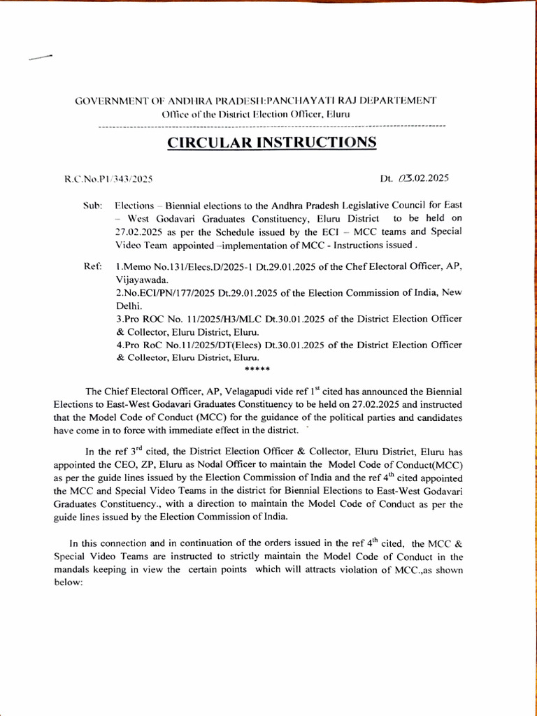 Implementation of MCC - AP MLC Elections Graduates Constituency For ...