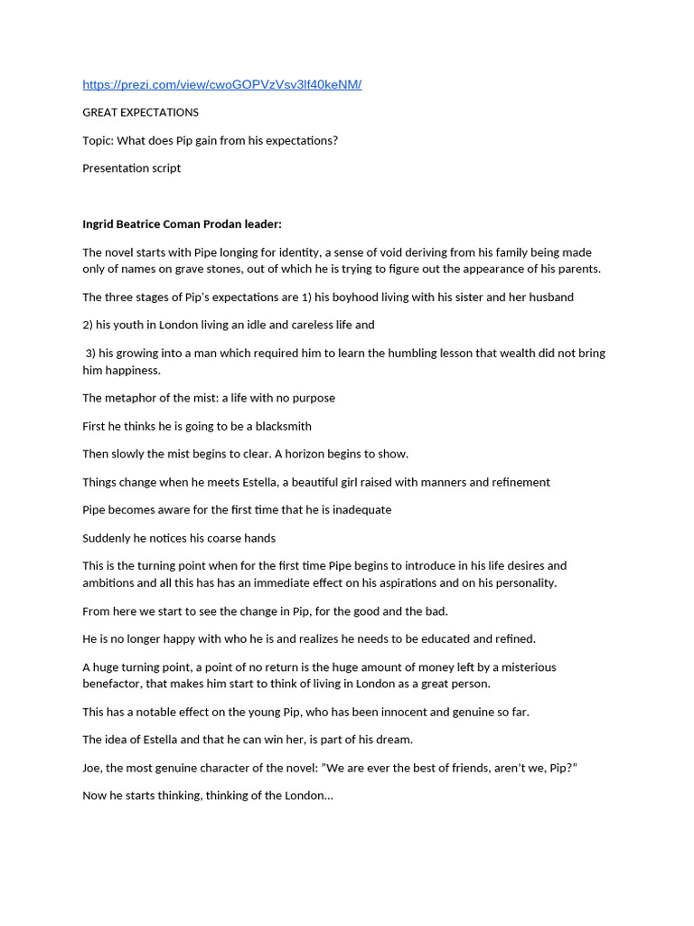 Pip's Journey: Lessons from Expectations | PDF | Estella (Great ...