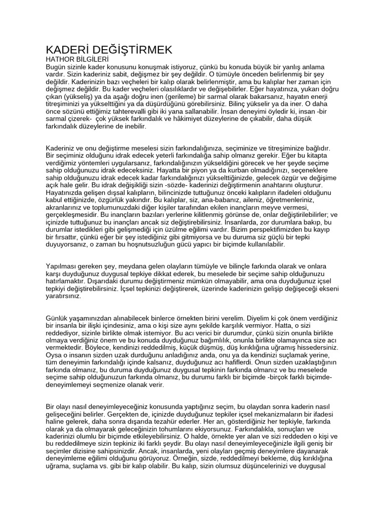 KADERİ DEĞİŞTİRMEK- HATHOR BİLGİLERİ | PDF