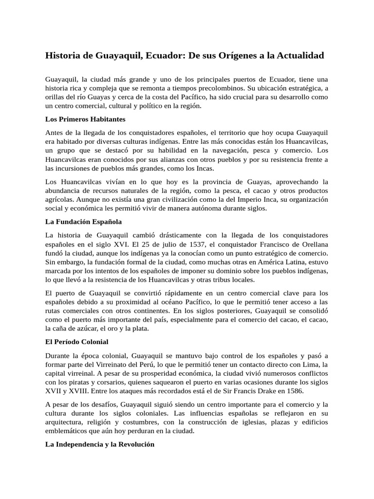 Historia de Guayaquil: Orígenes y Evolución | PDF | Ecuador | Nueva españa