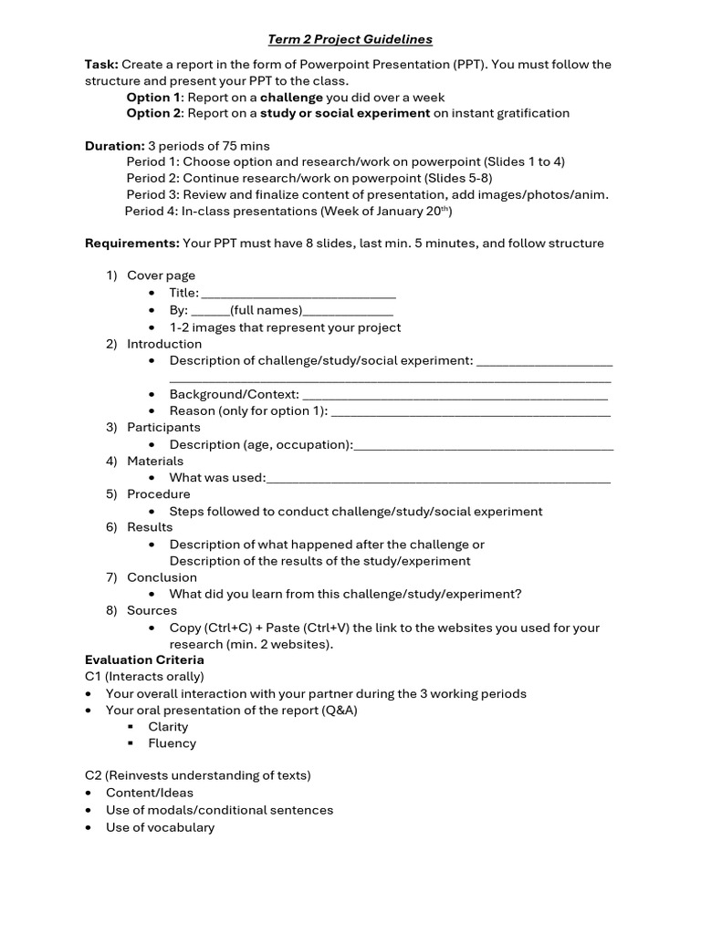 Term 2 PPT Project Guidelines | PDF