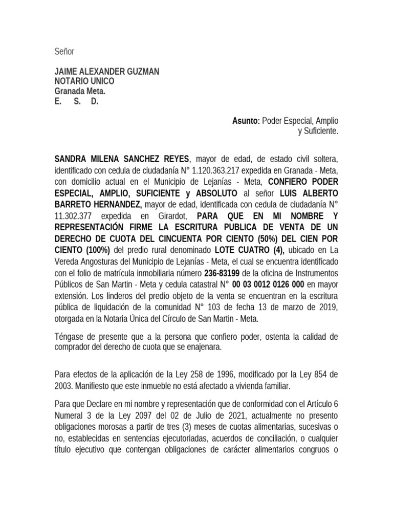 Poder Venta SANDRA MILENA SANCHEZ REYES | PDF